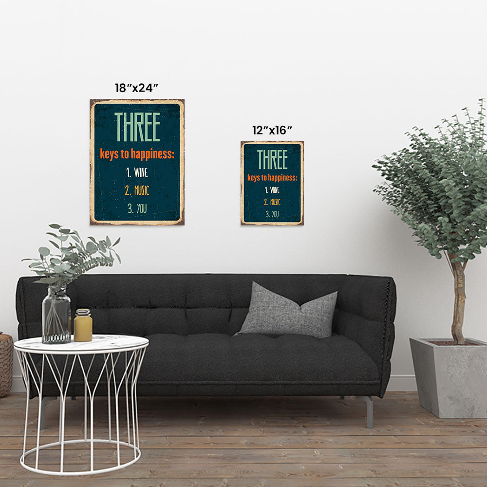 Keys For Happiness Navy, Retro Metal Design Signs Posters – EzPosterPrints