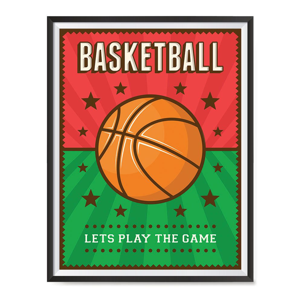Ball Green Red, Retro Sports Series BASKETBALL Posters – EzPosterPrints