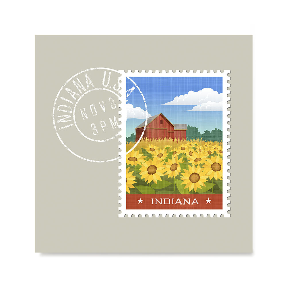 INDIANA, Retro USA State Stamp Posters Collection | EzPosterPrints.com