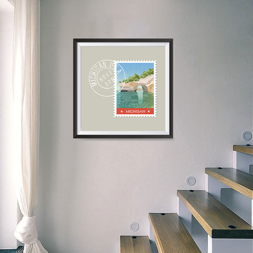 MICHIGAN, Retro USA State Stamp Posters Collection | EzPosterPrints.com