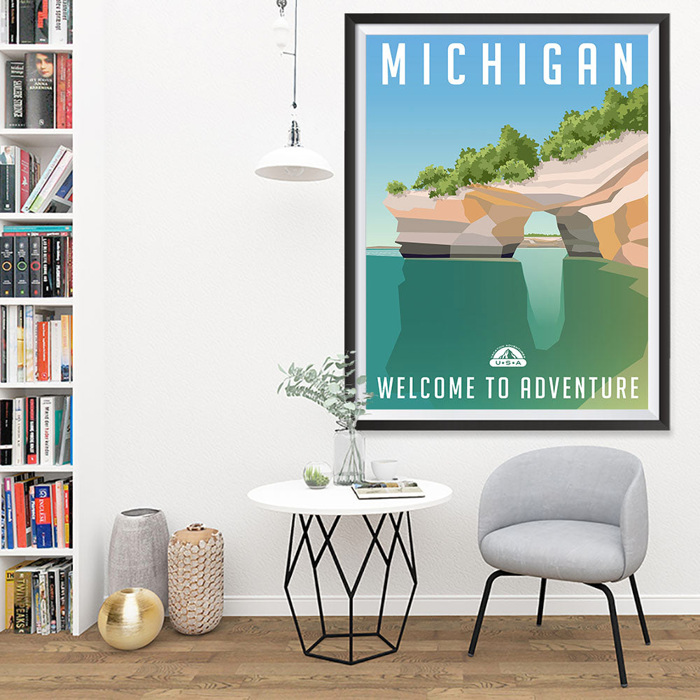 MICHIGAN Retro Travel Poster - EzPosterPrints.com