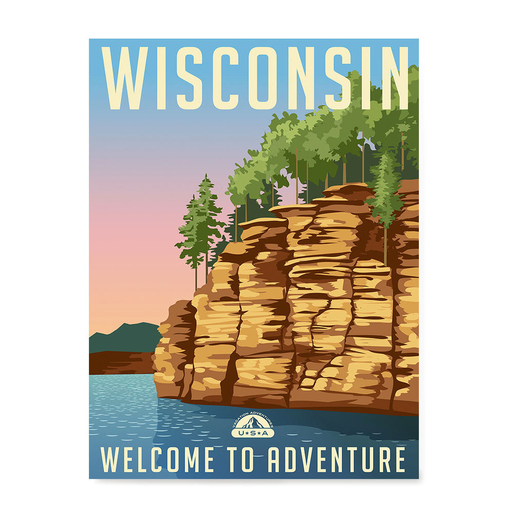 WISCONSIN Retro Travel Poster - EzPosterPrints.com