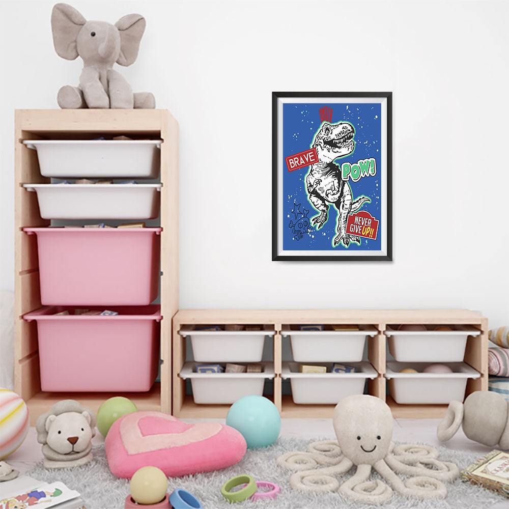 The Brave Racer T-Rex - Blue, Dinosaurs Jurassic Games | EzPosterPrints.com