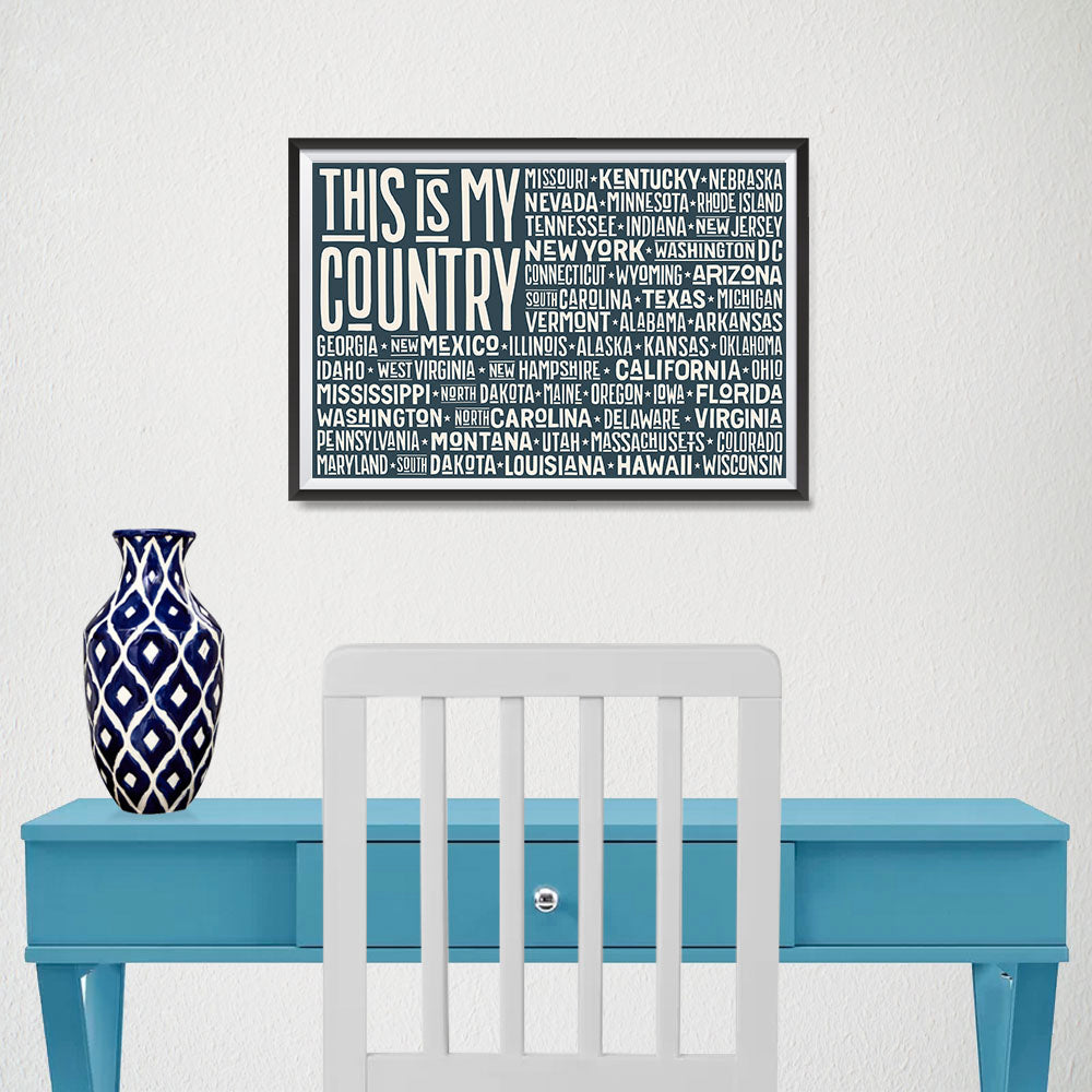 This is My Country Flag of The US with State Names on Dark Grey Poster ...