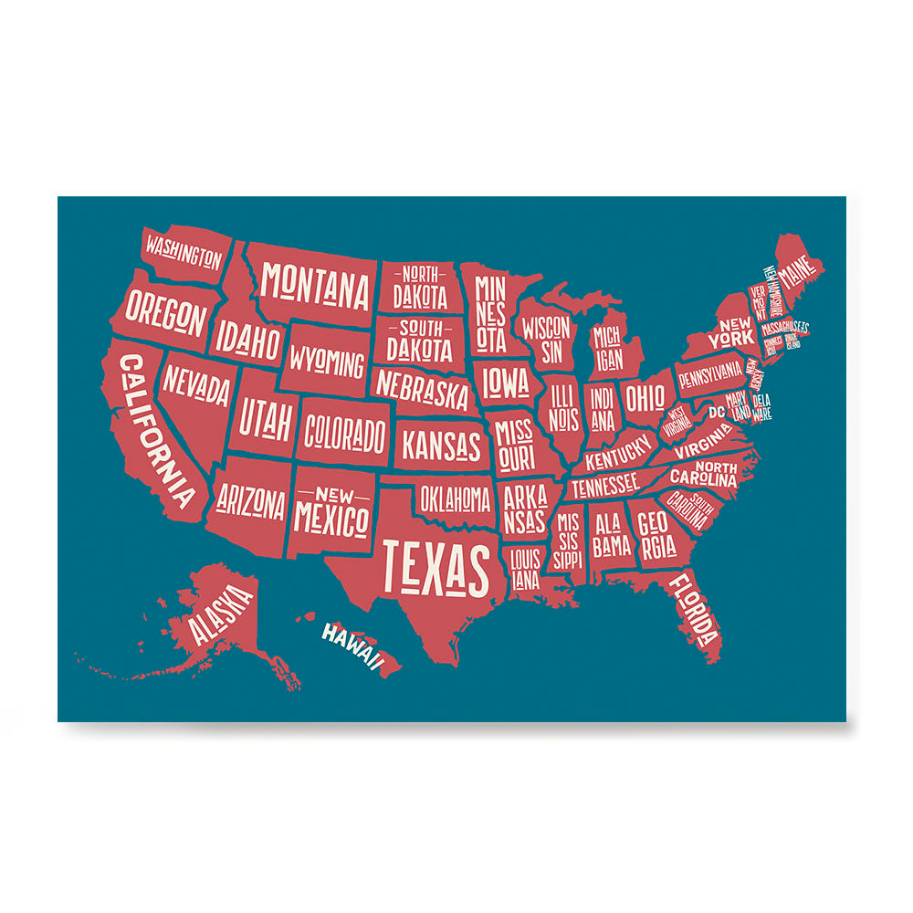 The United States of America States Map in Blue and Red – EzPosterPrints
